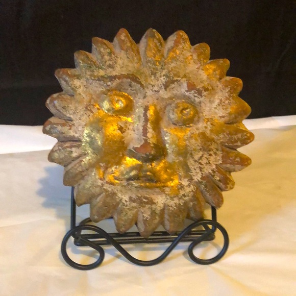 Accents | Sun Face Pompeii Terra Cotta Plaque With Cast Iron Stand ...